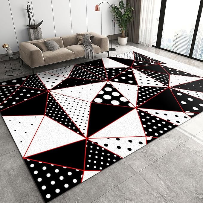 Modern Living Room Area Rugs, Abstract Black And White Dots Irregular ...