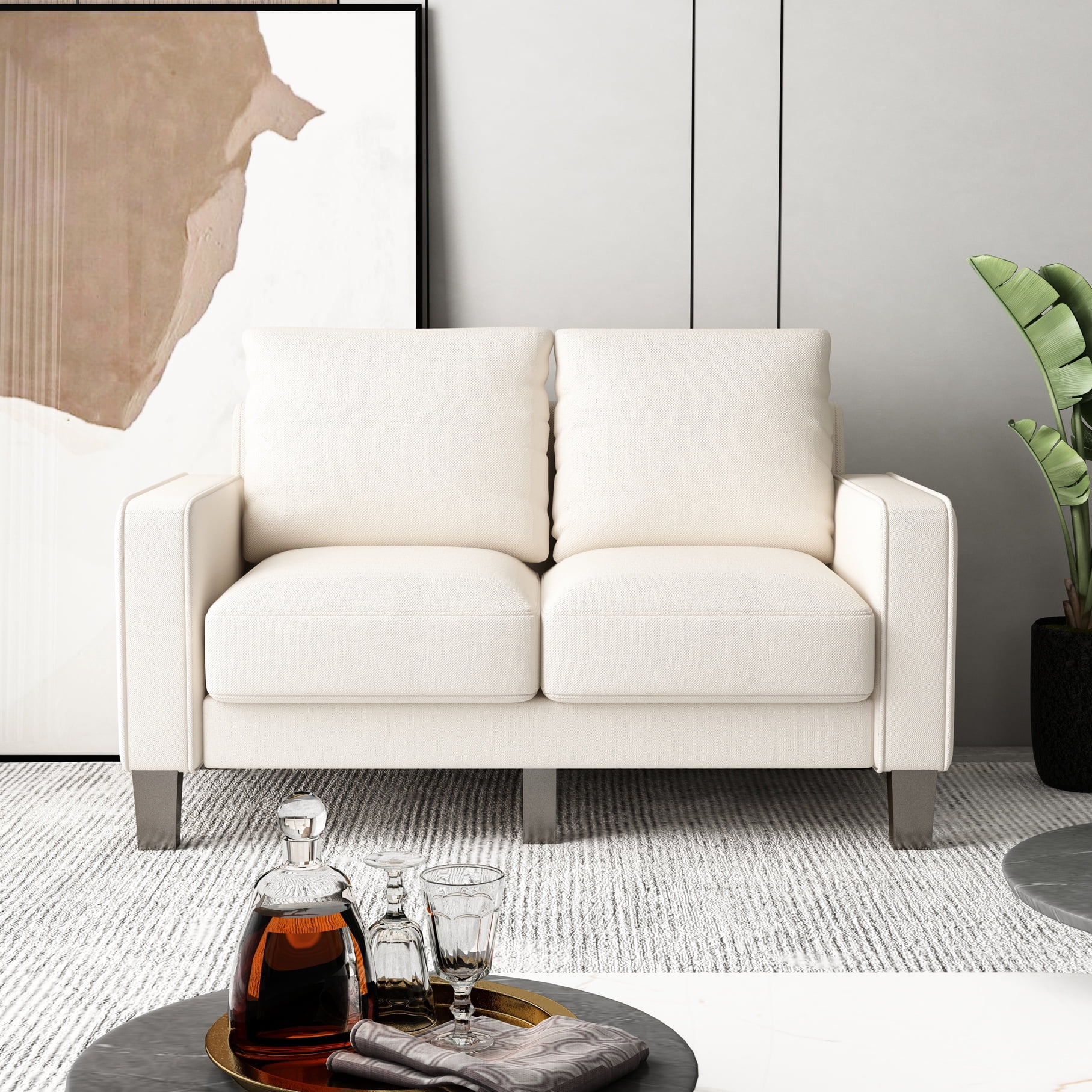 Modern Living Room In Beige Hue - Solid Wood & Metal Construction ...