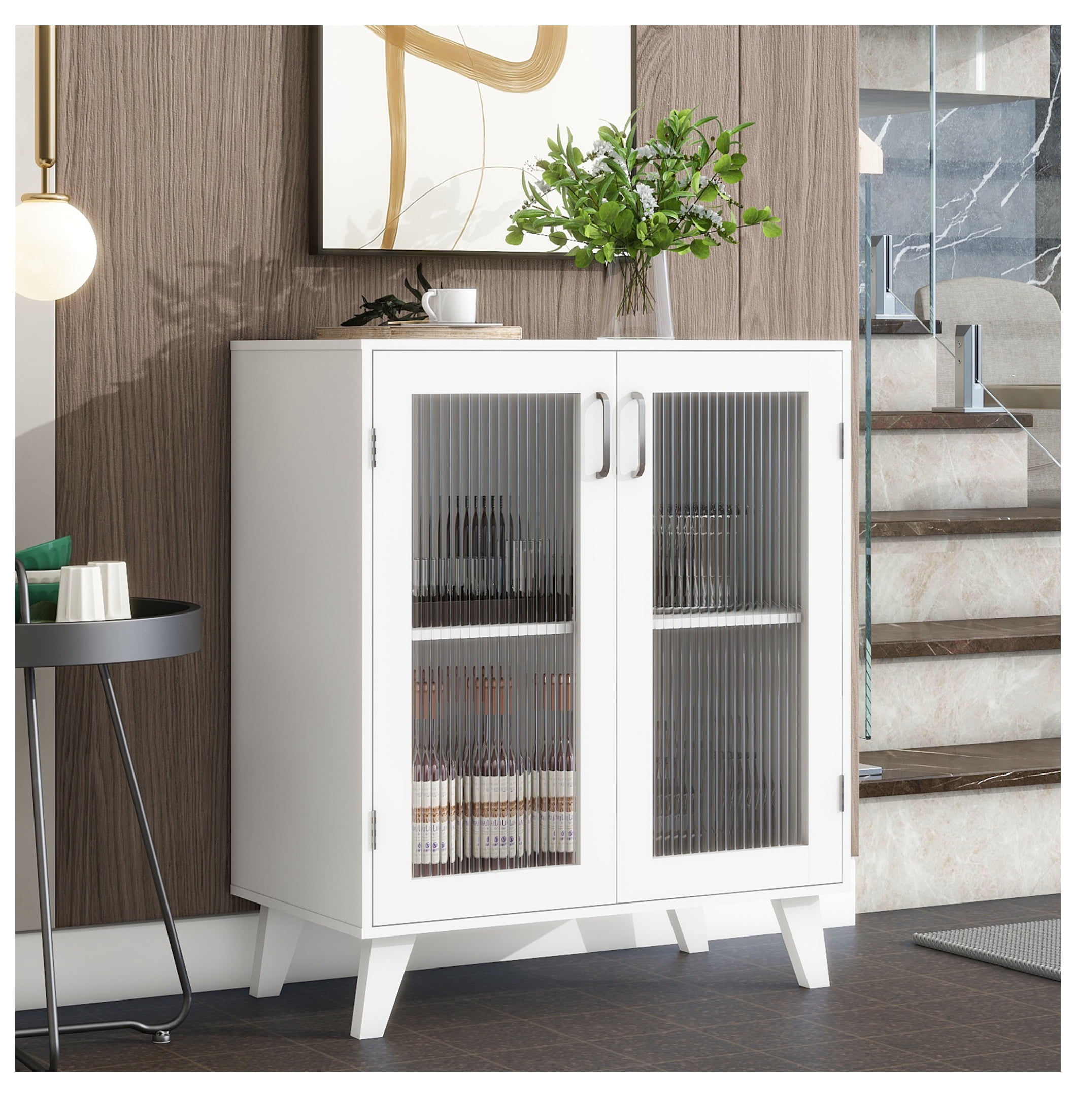 Modern Living Room Cabinet Storage Organizer with 2 Glass Doors and ...