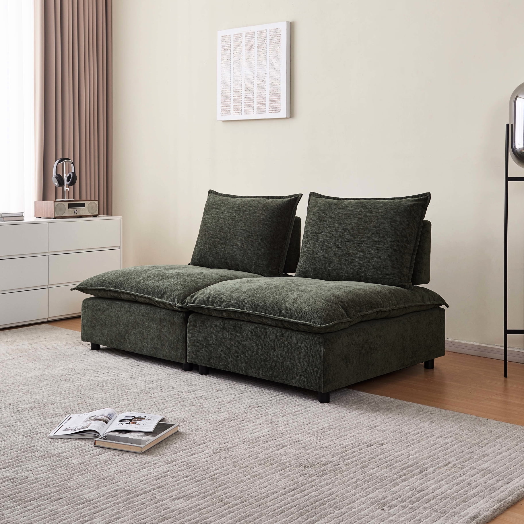 Modern Living Room Couch - 2 Seater, Armless, Modular, Chenille, Frame ...