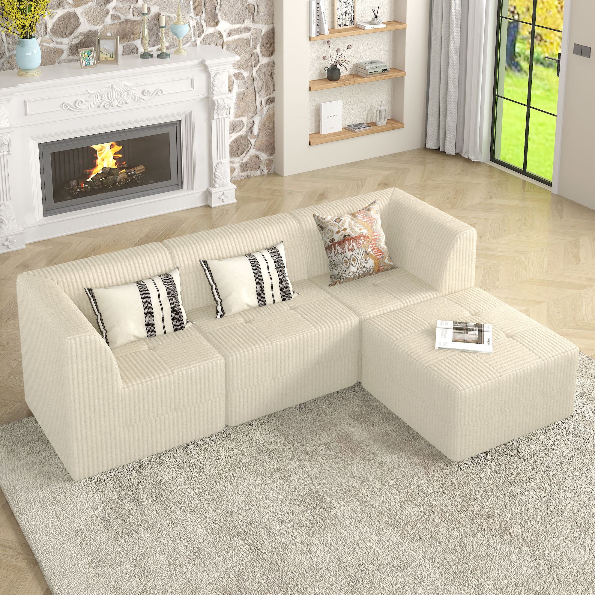Modern Living Room Couch In Beige, L Shape Sectional - Minimalist Style ...