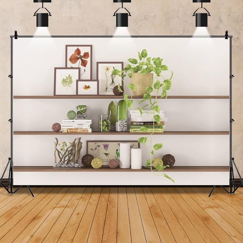 Modern Living Room Decor Backdrop Green Plant Bookcase Photography ...