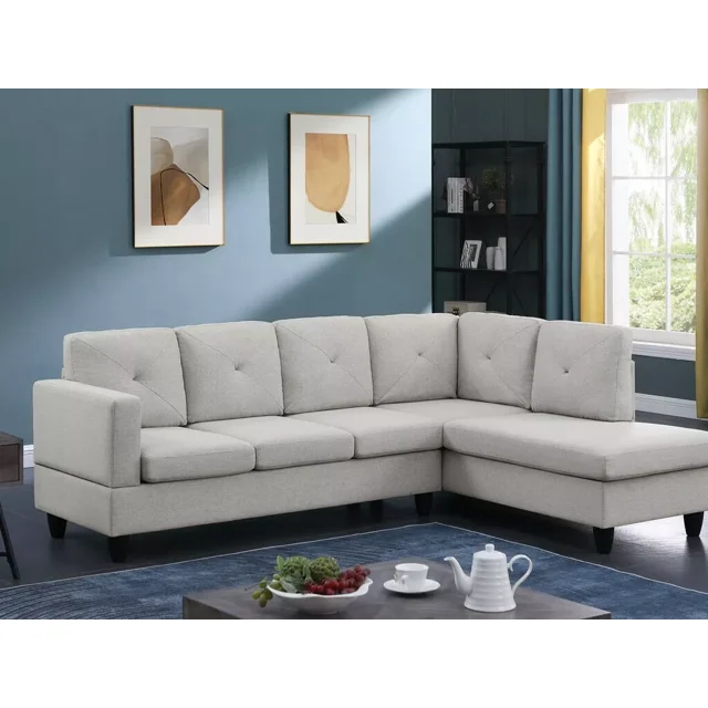 Modern Living Room L-shape Sofa Light Gray Lenin Upholstery 2pc ...