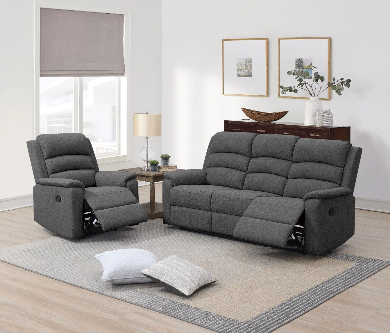 Modern Living Room Plush Cushion Motion Recliner Sofa And Chair 2pc ...