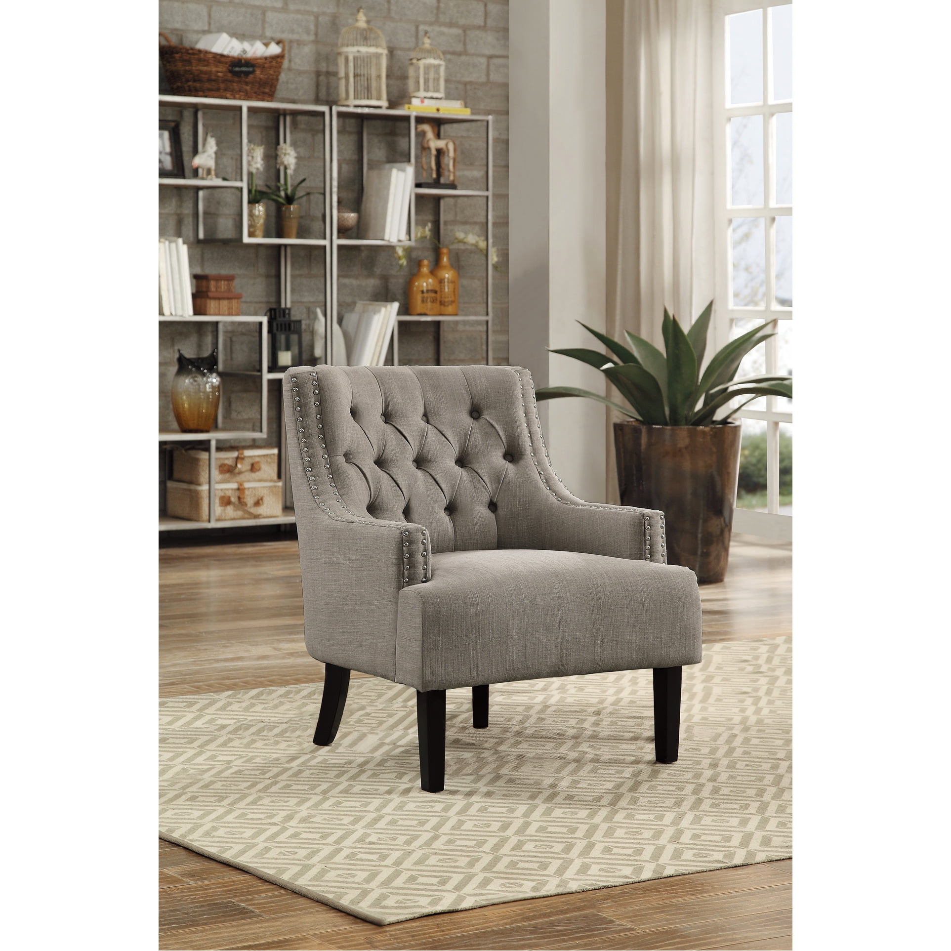 Modern Living Room Seat With Taupe Textured Fabric And Strong Solid ...