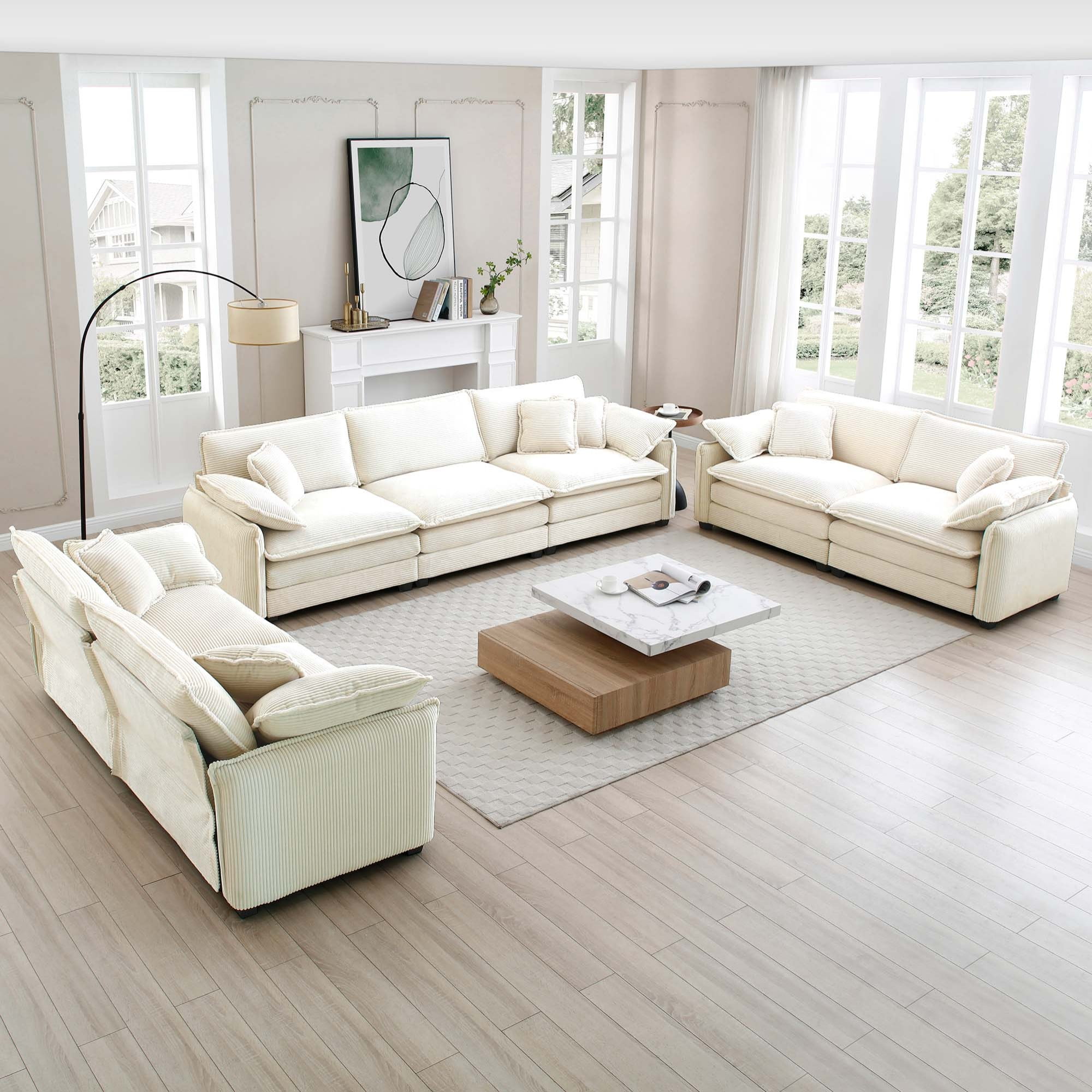 Modern Living Room Sofa 3 Pieces Set, Two 2-Seater Sofas and One 3 ...