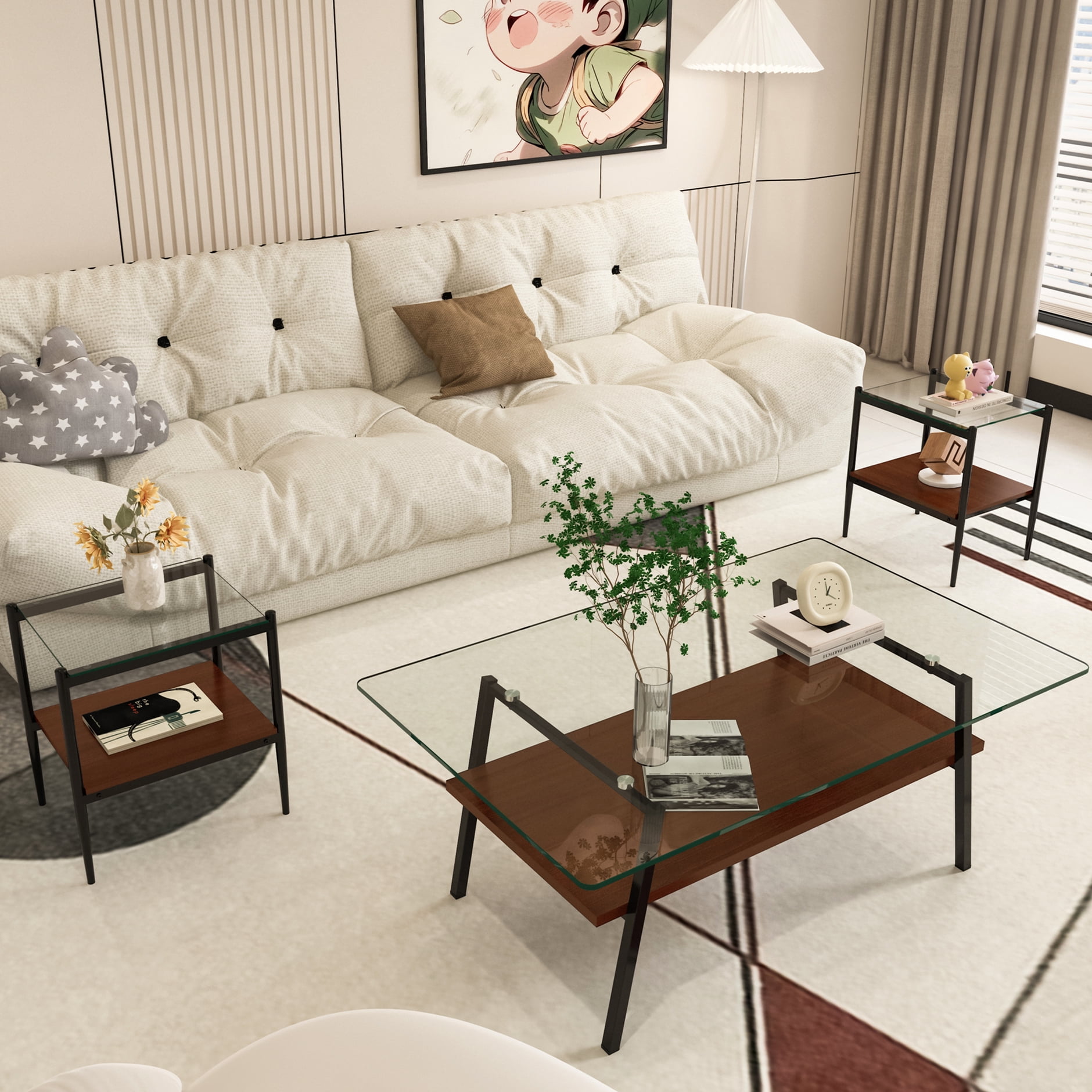 Modern Living Room Table - Tempered Glass, Storage, Elegant Style Of 3 ...