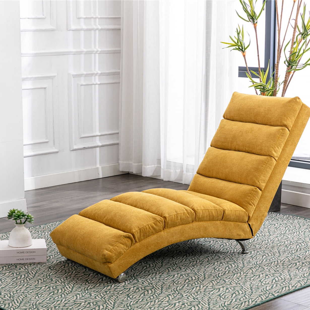 Modern Long Lounger Sofa, Linen Chaise Lounge Indoor Chair with Remote ...