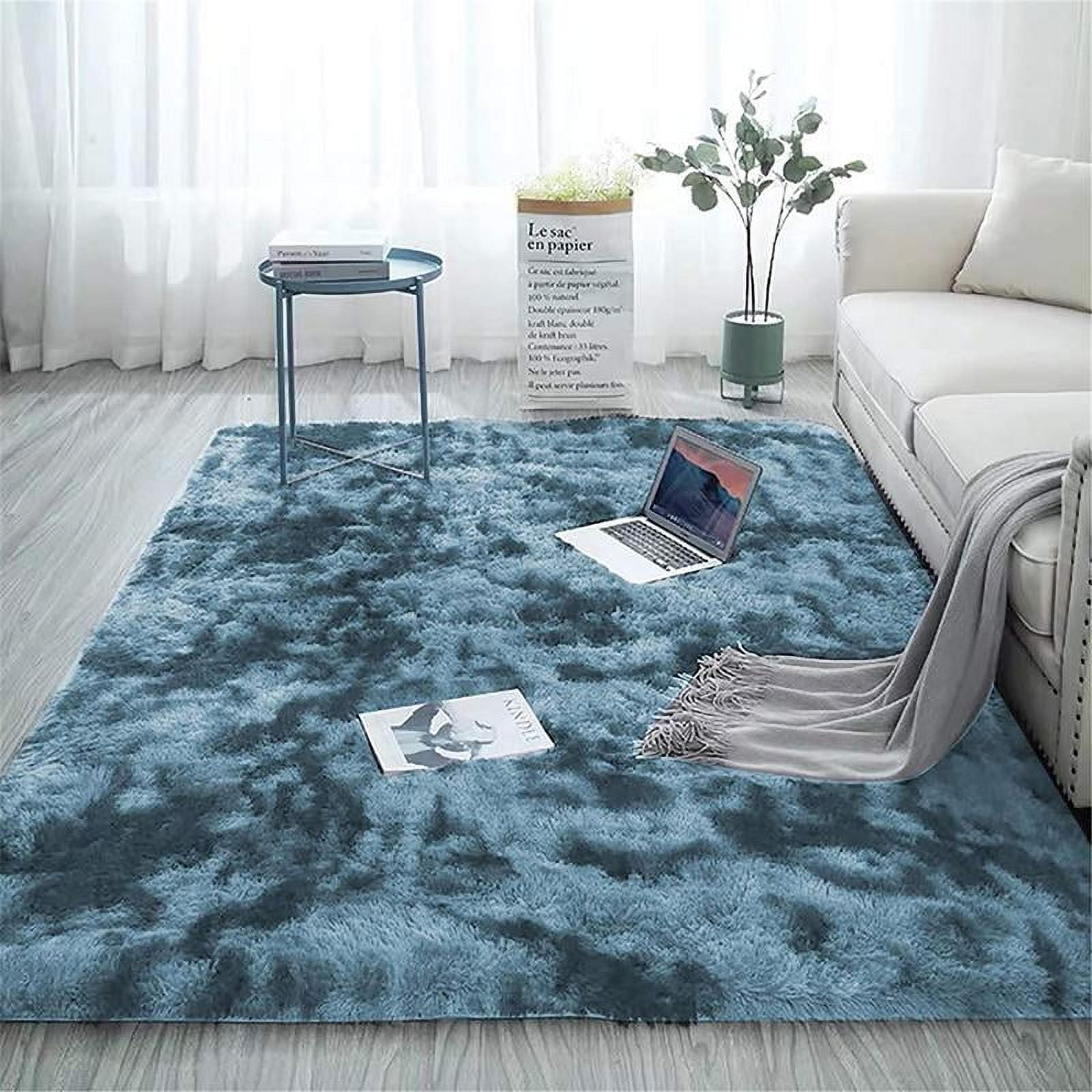 Modern Long Pile Polyester Fiber Rug, Rectangular Carpet for Living ...
