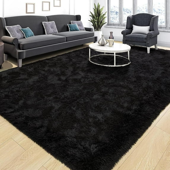 Modern Long Pile Polyester Fiber Rug, Rectangular Carpet for Living ...