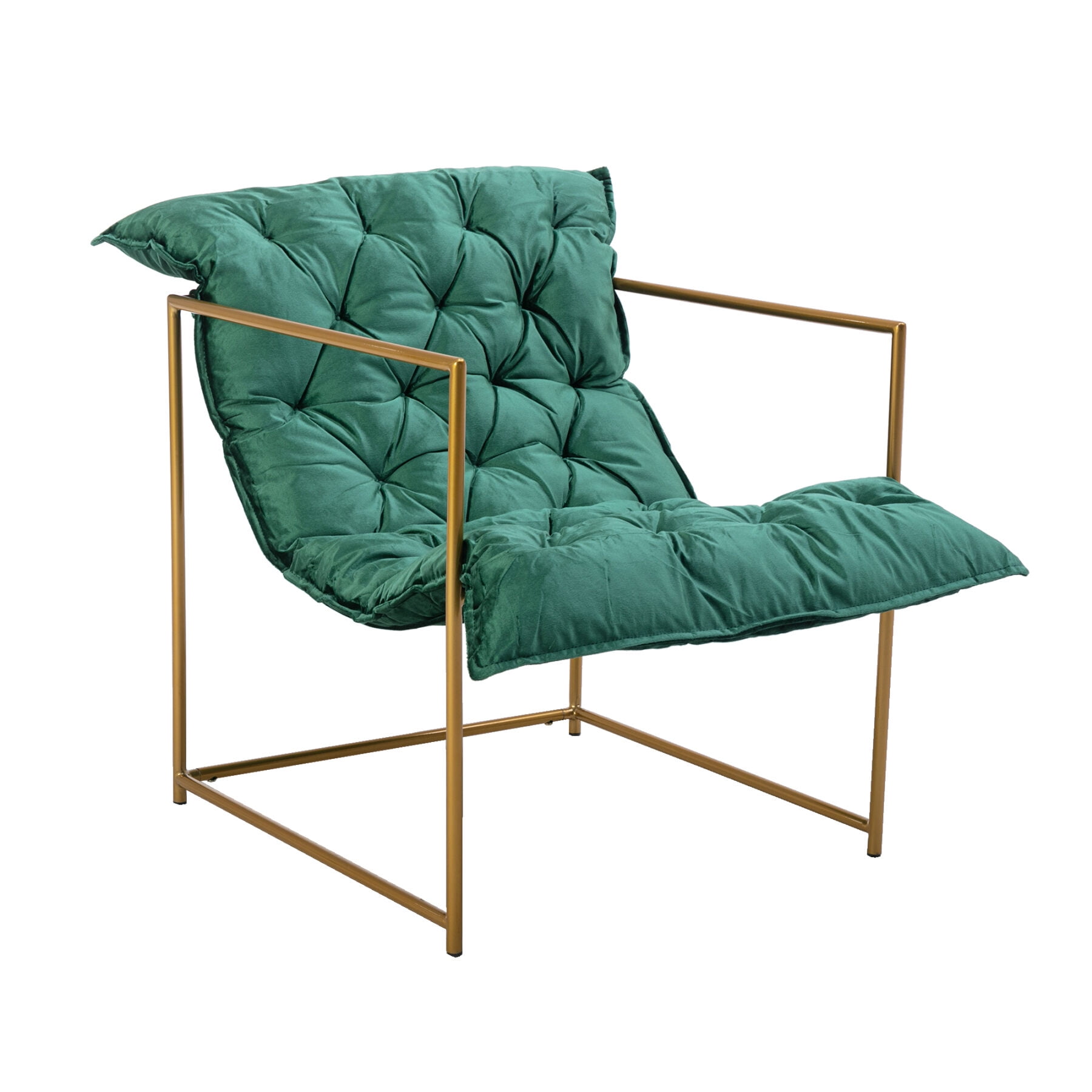 Modern Lounge Accent Chair, Comfy Velvet Armchair with Open Metal Frame ...