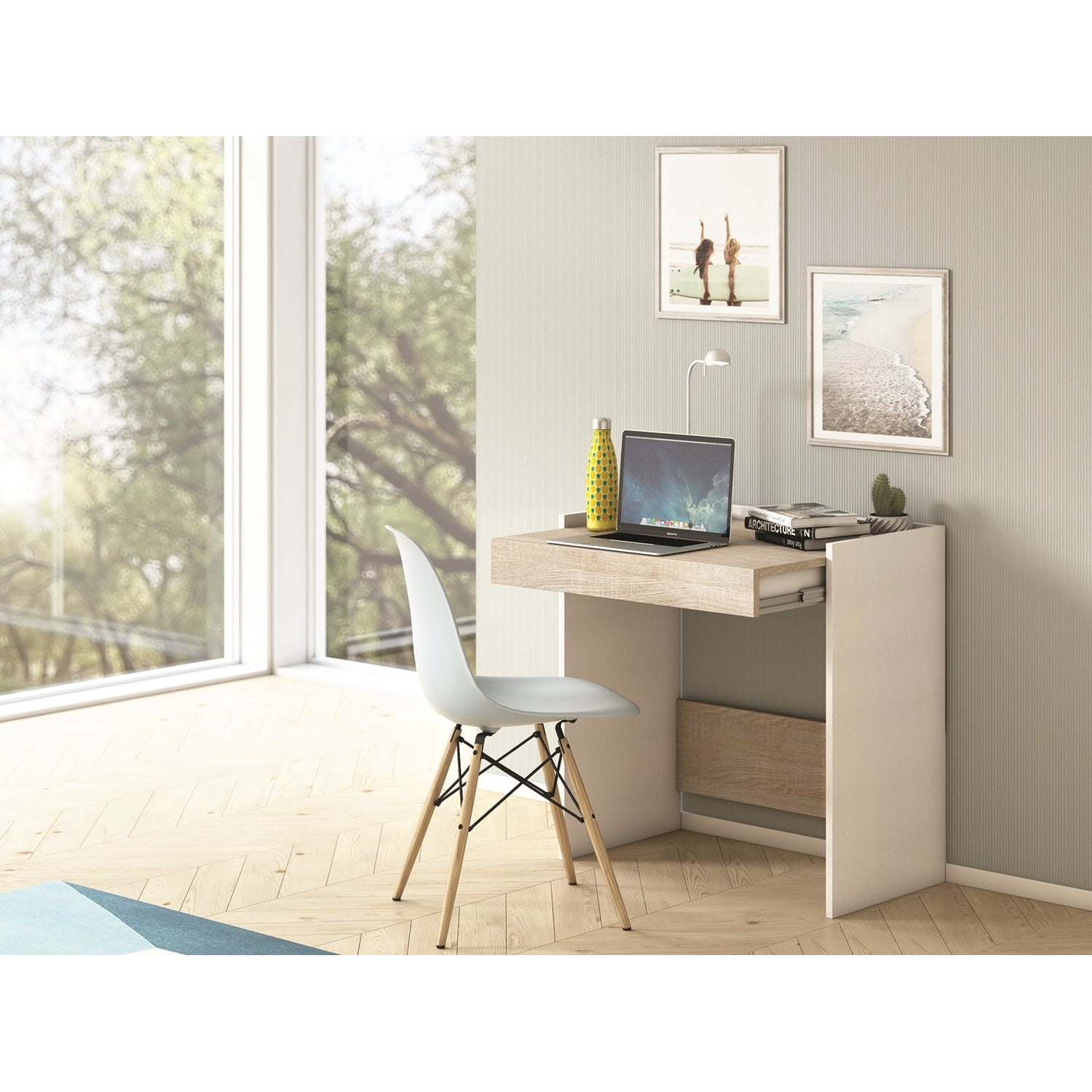 Modern Lulu Engineered Wood Italian Extendable Office Desk in Light Oak ...