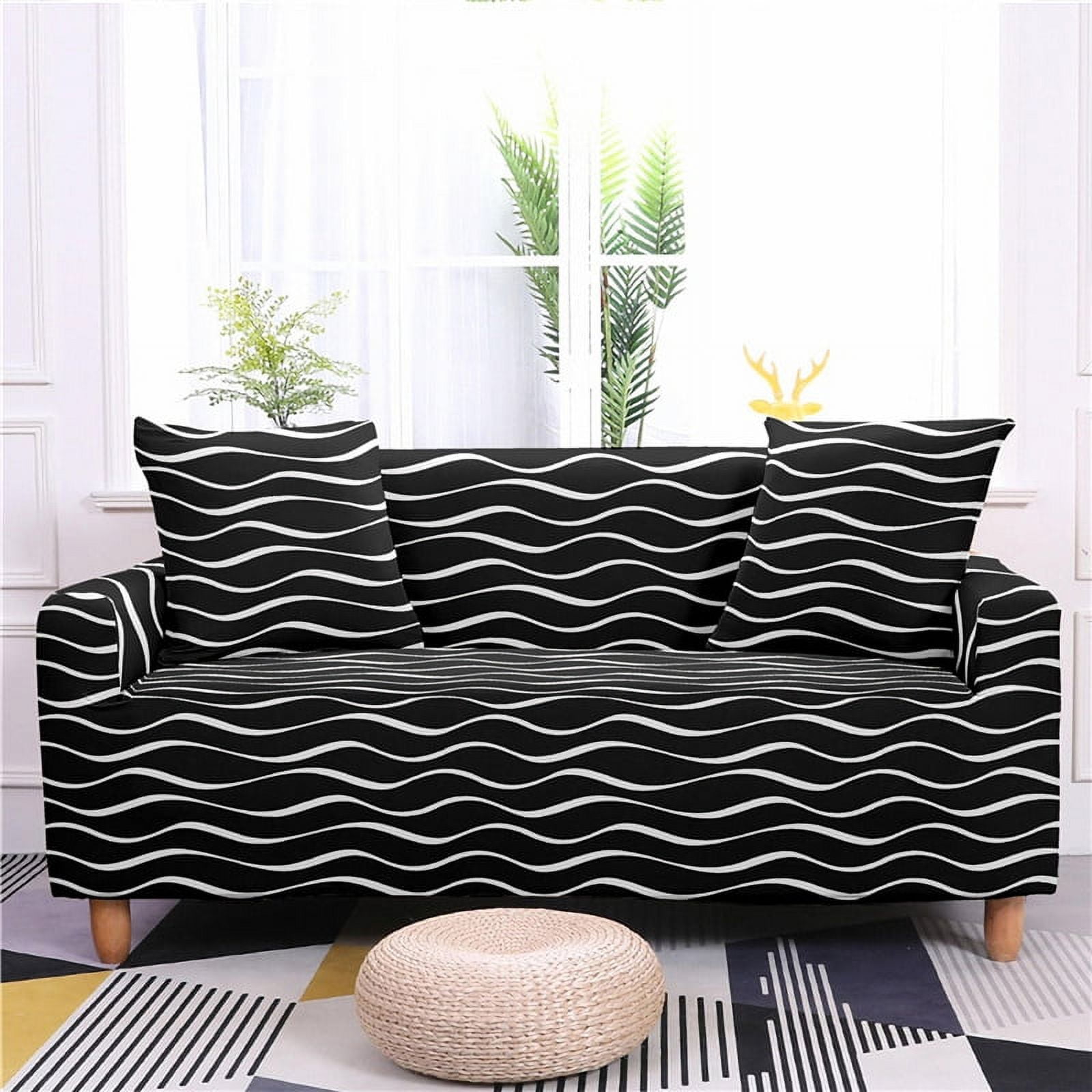 Modern Luxury 3D Geometry Wave Print Stretch Sofa Seat Cover Sofa Cover ...