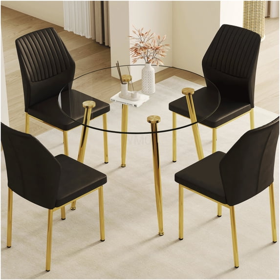 Modern Luxury 4-Piece Glass Top Dining Table Set with Gold Metal Legs ...