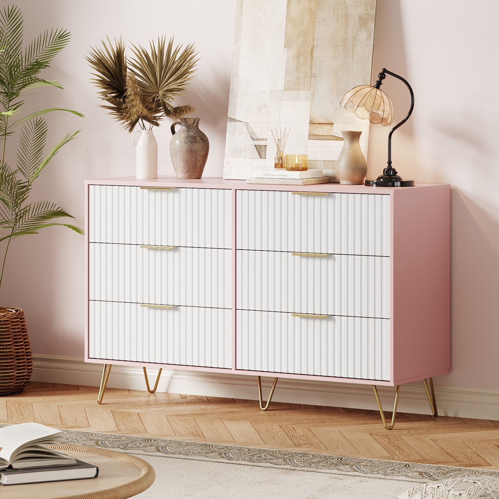Modern Luxury 6-Drawer Chest - Vertical Wave Pattern Dresser for ...