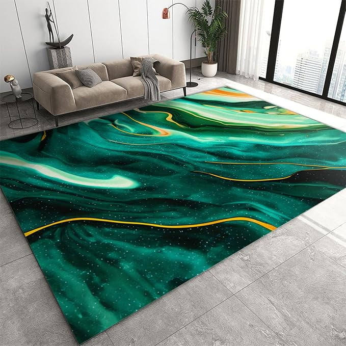 Modern Luxury Dark Green Outdoor Rug, Fluid Art Abstract Marble Area ...