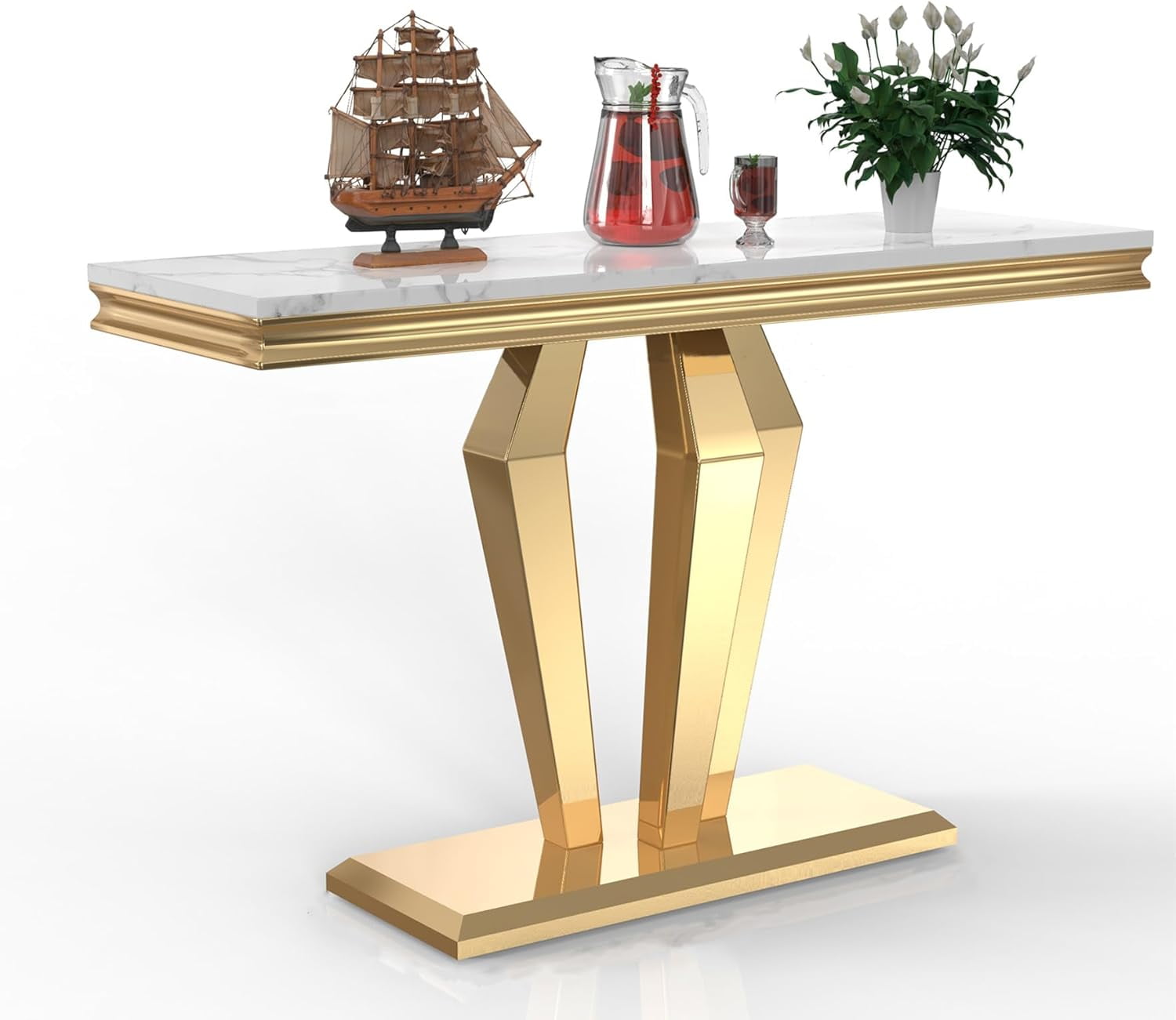 Modern Luxury Faux Marble Console Table with Polished Gold Stainless ...