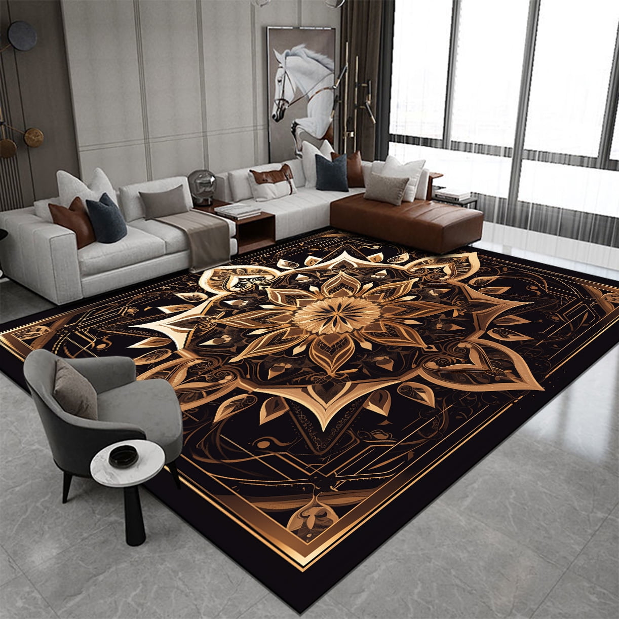 Modern Luxury Gold Carpet for Living Room Home ration Bedroom Rug Large ...