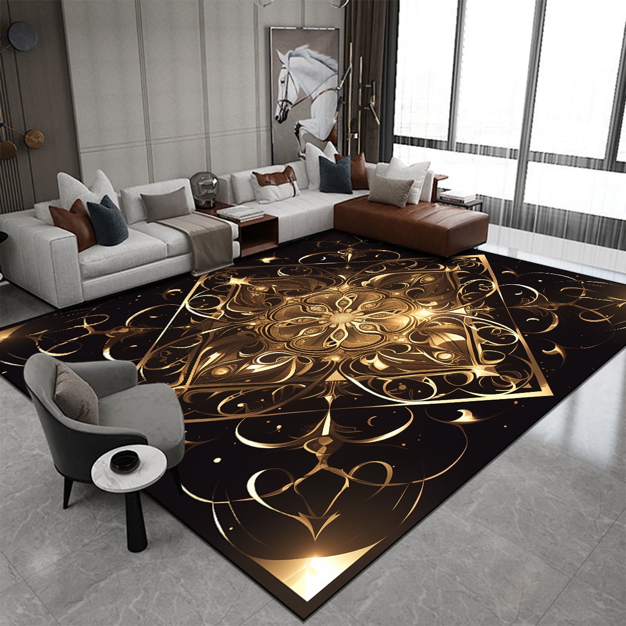 Modern Luxury Gold Carpet for Living Room Home ration Bedroom Rug Large ...