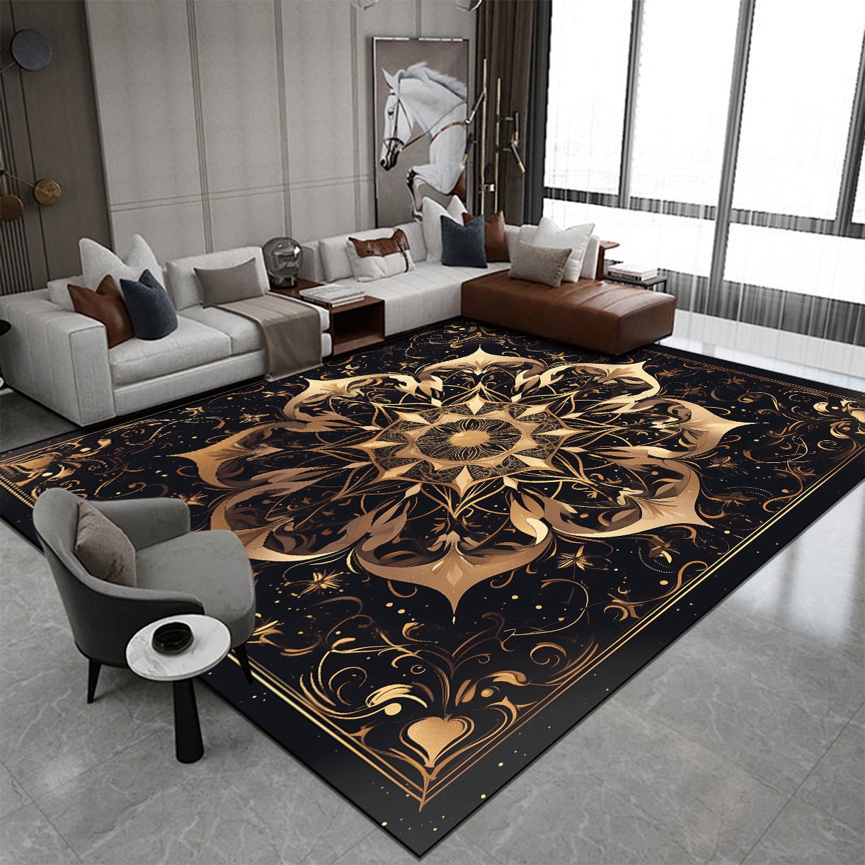 Modern Luxury Gold Carpet for Living Room Home ration Bedroom Rug Large ...
