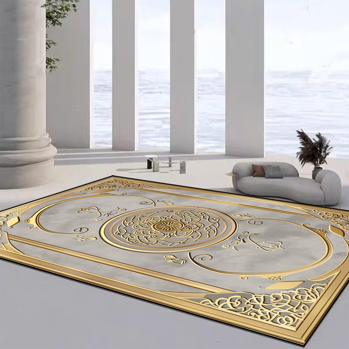 Modern Luxury Golden Frame Carpets for Living Room Large Size Rugs ...