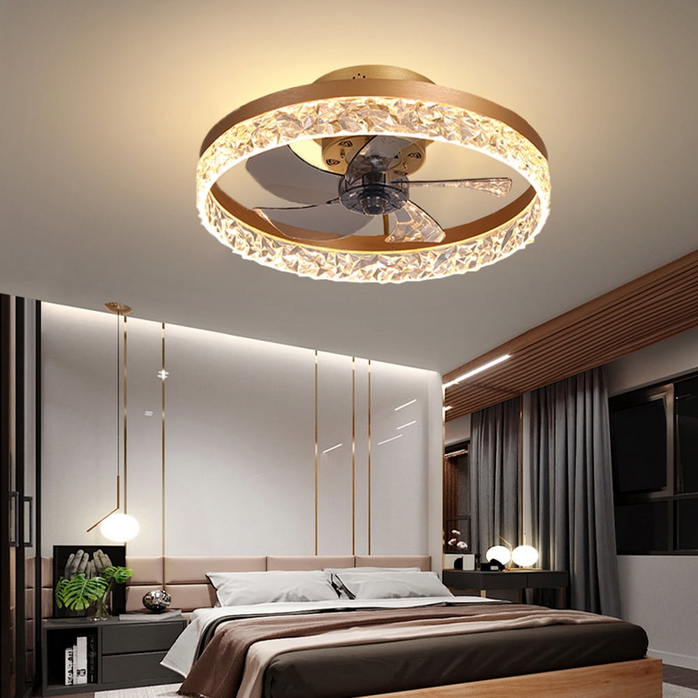 Modern Luxury LED Ceiling Fans Lacquered Iron Circular Flush Mount ...