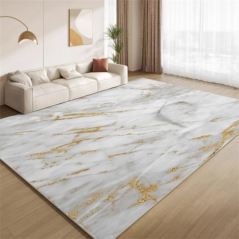 Modern Luxury Marble Area Rugs 4x7 Rug Abstract Gold Foil Gray White ...