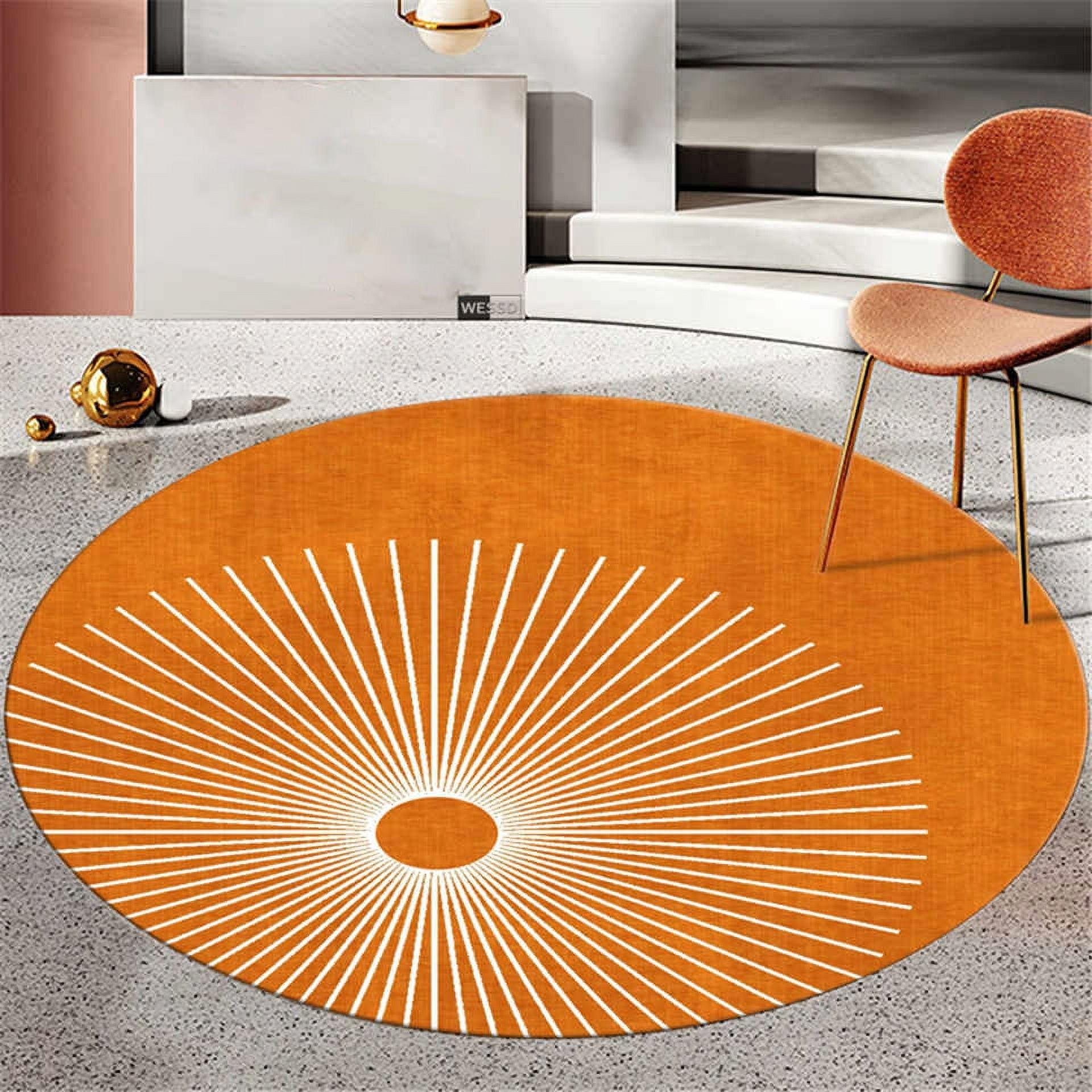 Modern Luxury Orange Round Rug With White Line Abstract Geometric ...