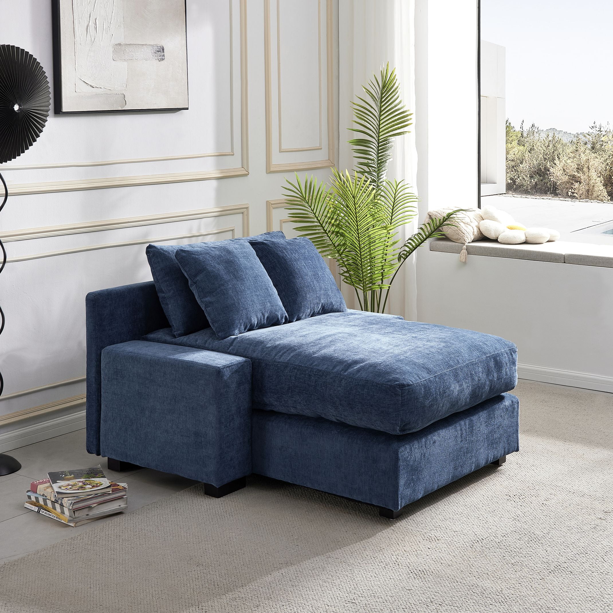 Modern Luxury Sleeper Sofa Bed - Blue Chenille Upholstery, Convertible ...