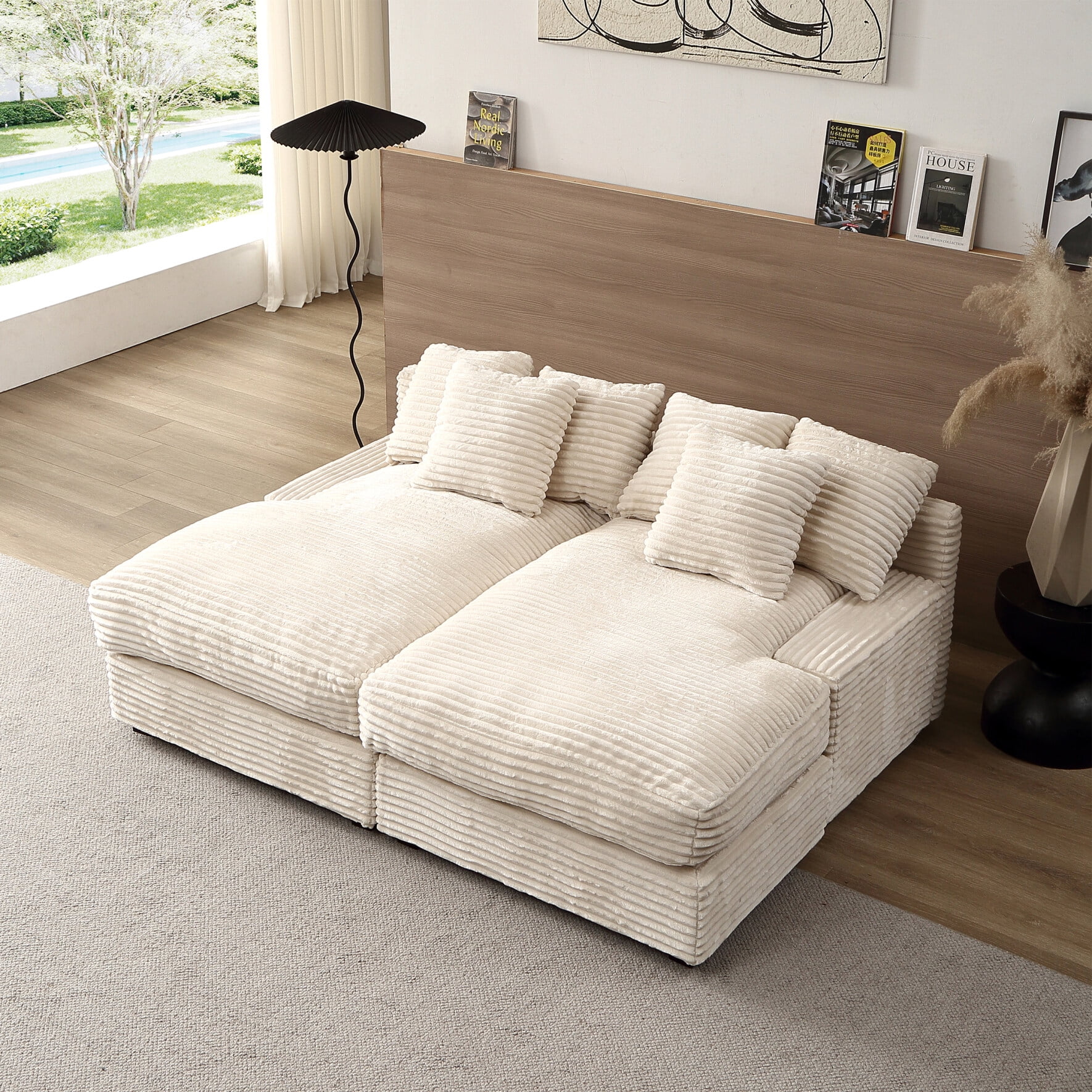Modern Luxury Sleeper Sofa Bed with Square Armrests and Removable ...