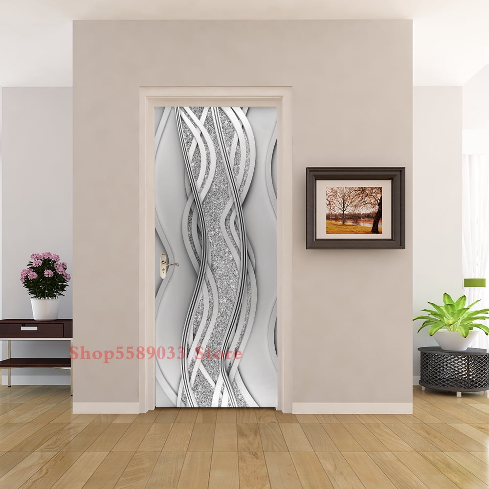 Modern Luxury Stair White Flower Door Sticker Europe Wooden Door ...