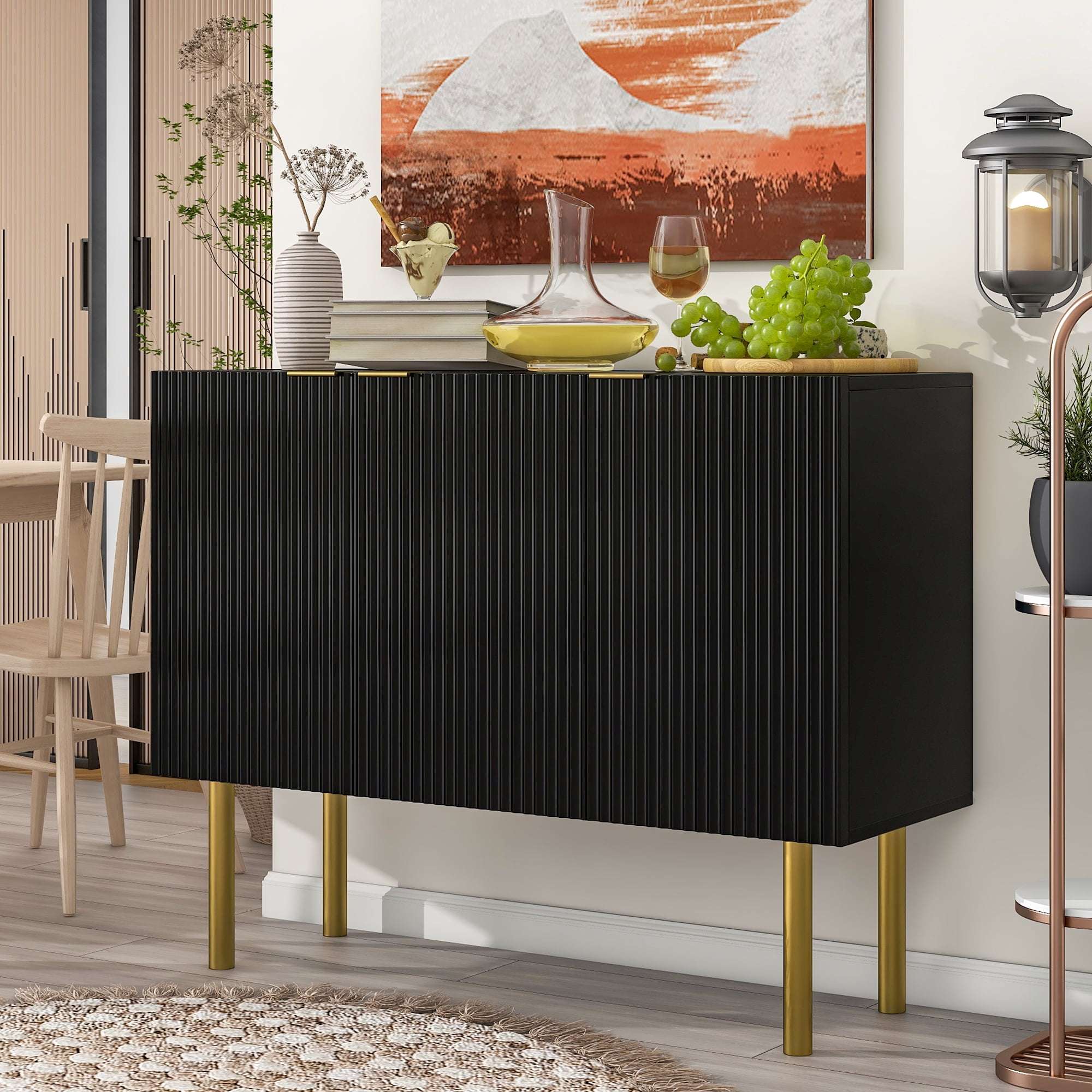 Modern Luxury Style Sideboard Cabinet with Gold Metal Legs & Handles ...