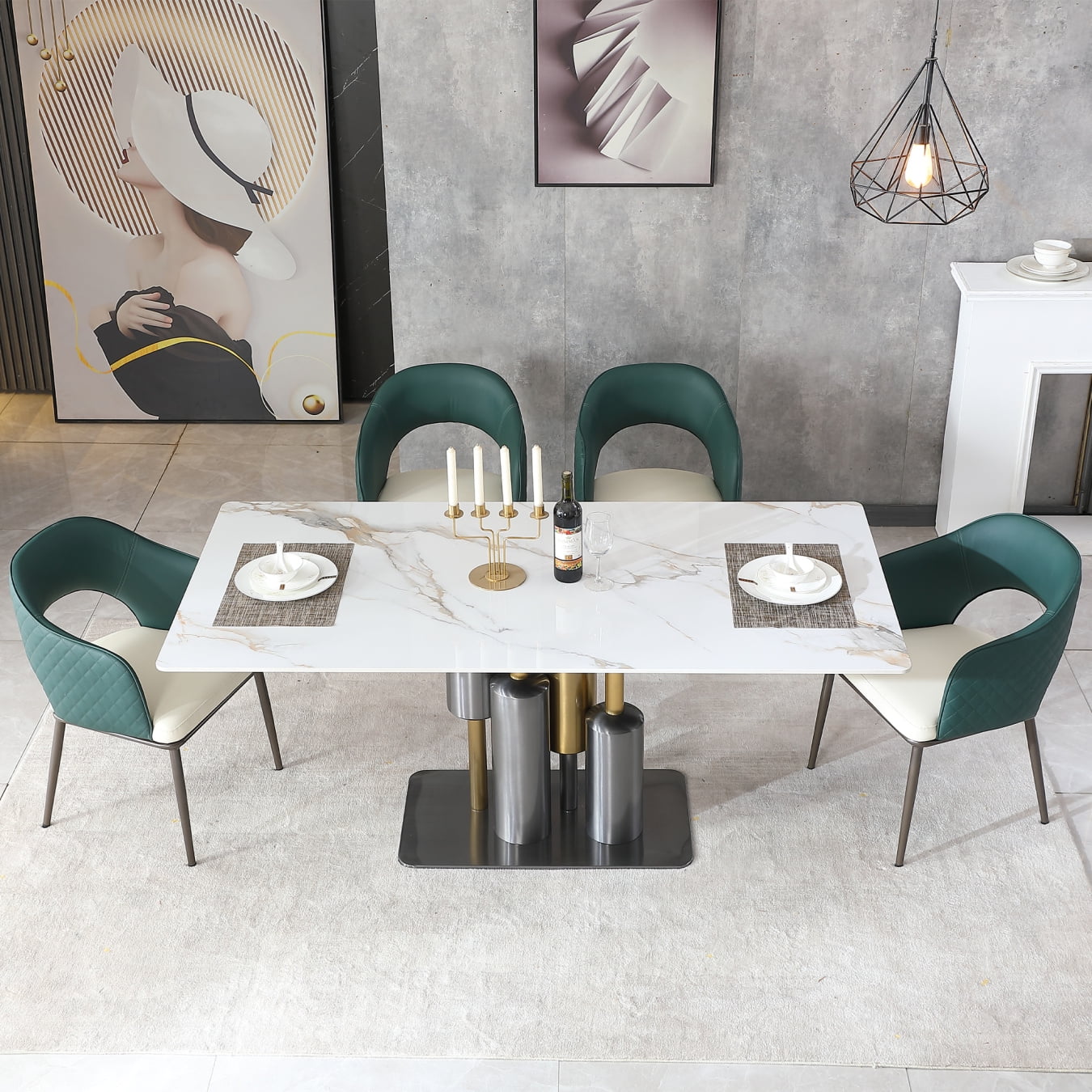 Modern Luxury White Dining Table with Sintered Stone Top and Stainless ...