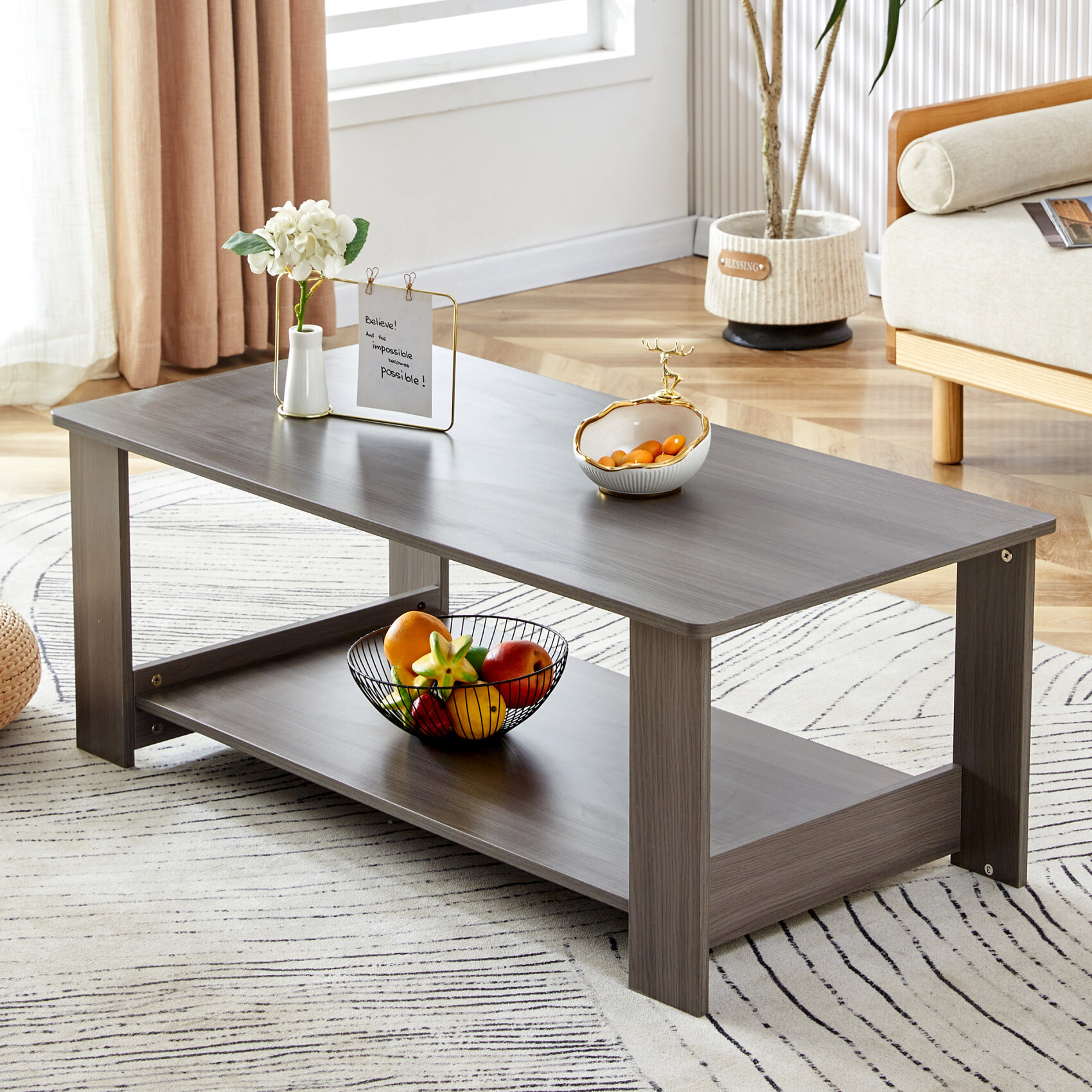 Modern MDF Storage Rectangular Coffee Table, Practical Double Layered Tea Table, Dining Table ...