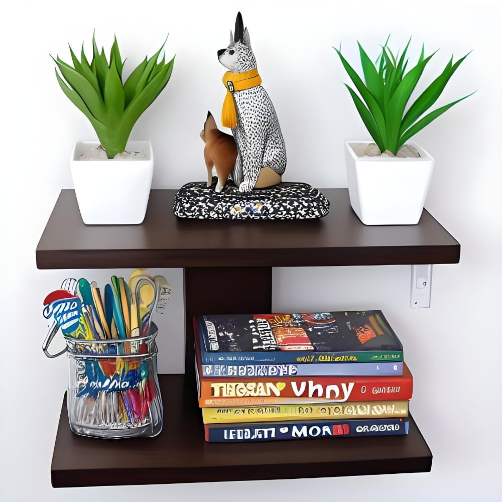 Modern MDF Wooden 2Layer Wall Shelf for Living Room Bedroom Easy Install Floating TV Setup Box ...