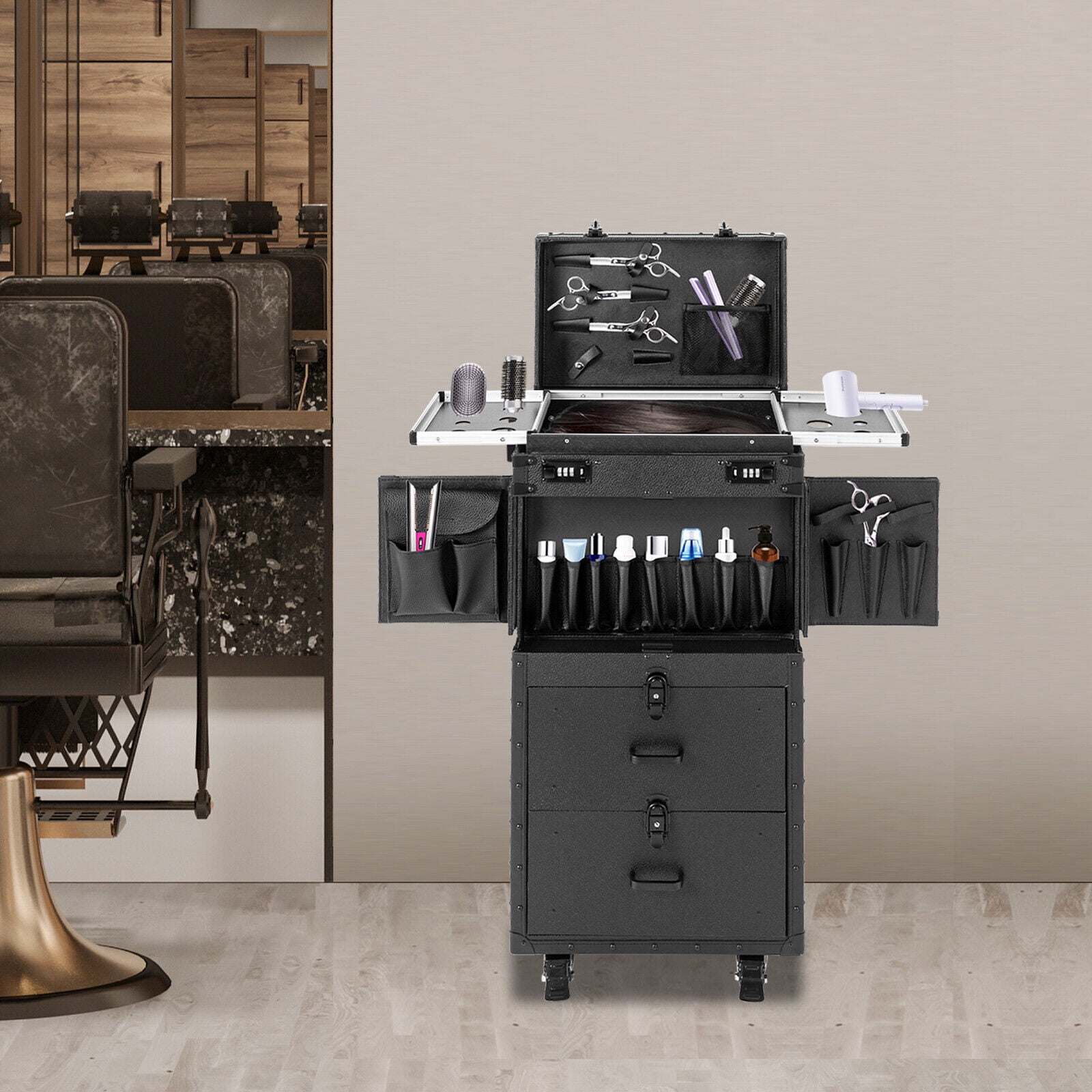 Modern Makeup Case Trolley Muti-layer Rolling Makeup Train Case Salon ...