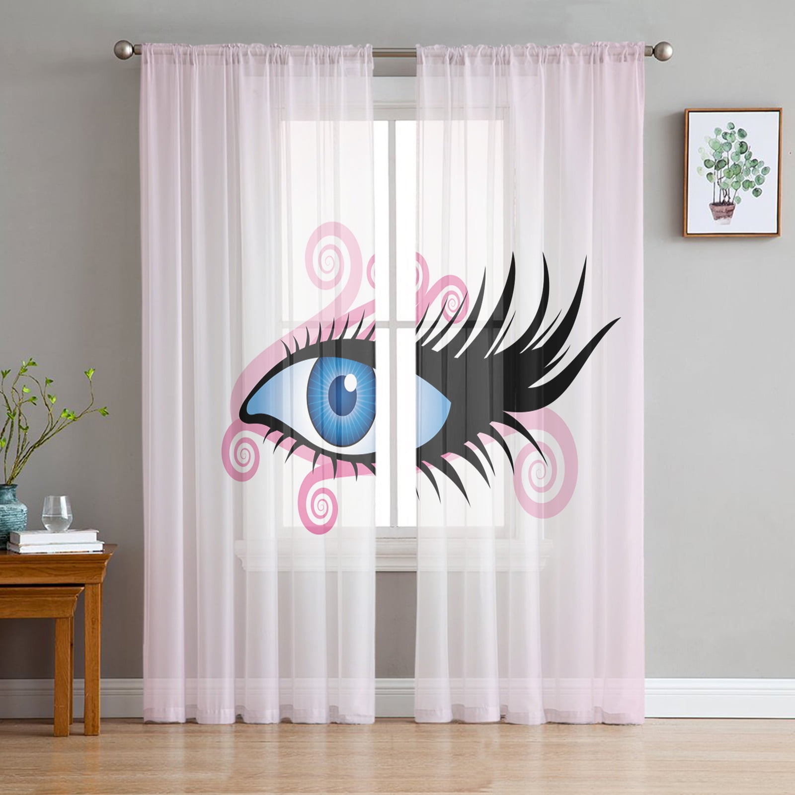 Modern Makeup Eyelashes Tulle Sheer Curtains Beautiful Female Eye Pink ...