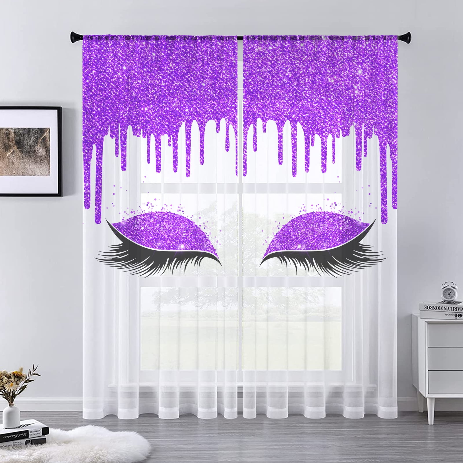 Modern Makeup Eyelashes Tulle Sheer Curtains Beautiful Female Eye Pink ...