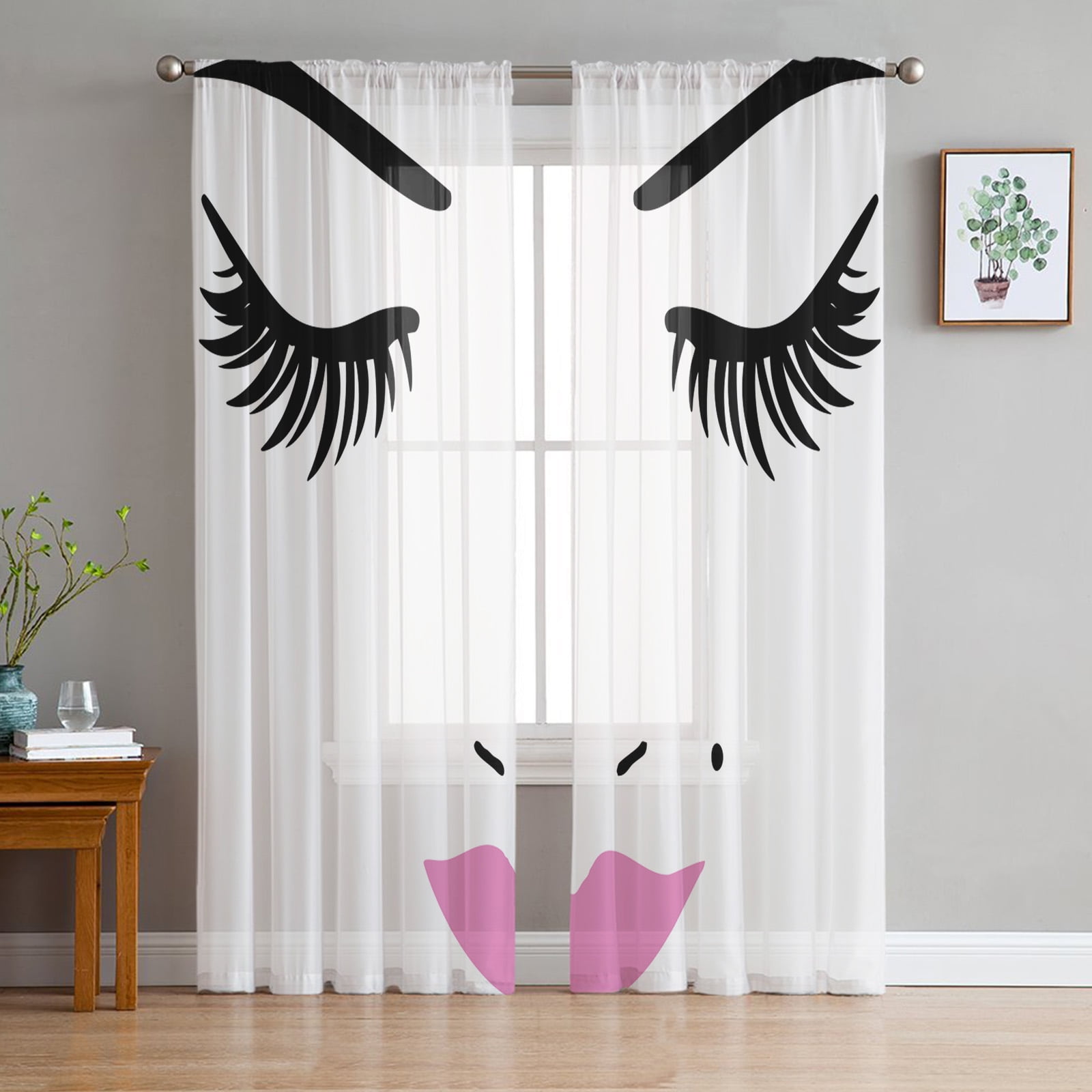 Modern Makeup Eyelashes Tulle Sheer Curtains Beautiful Female Eye Pink ...
