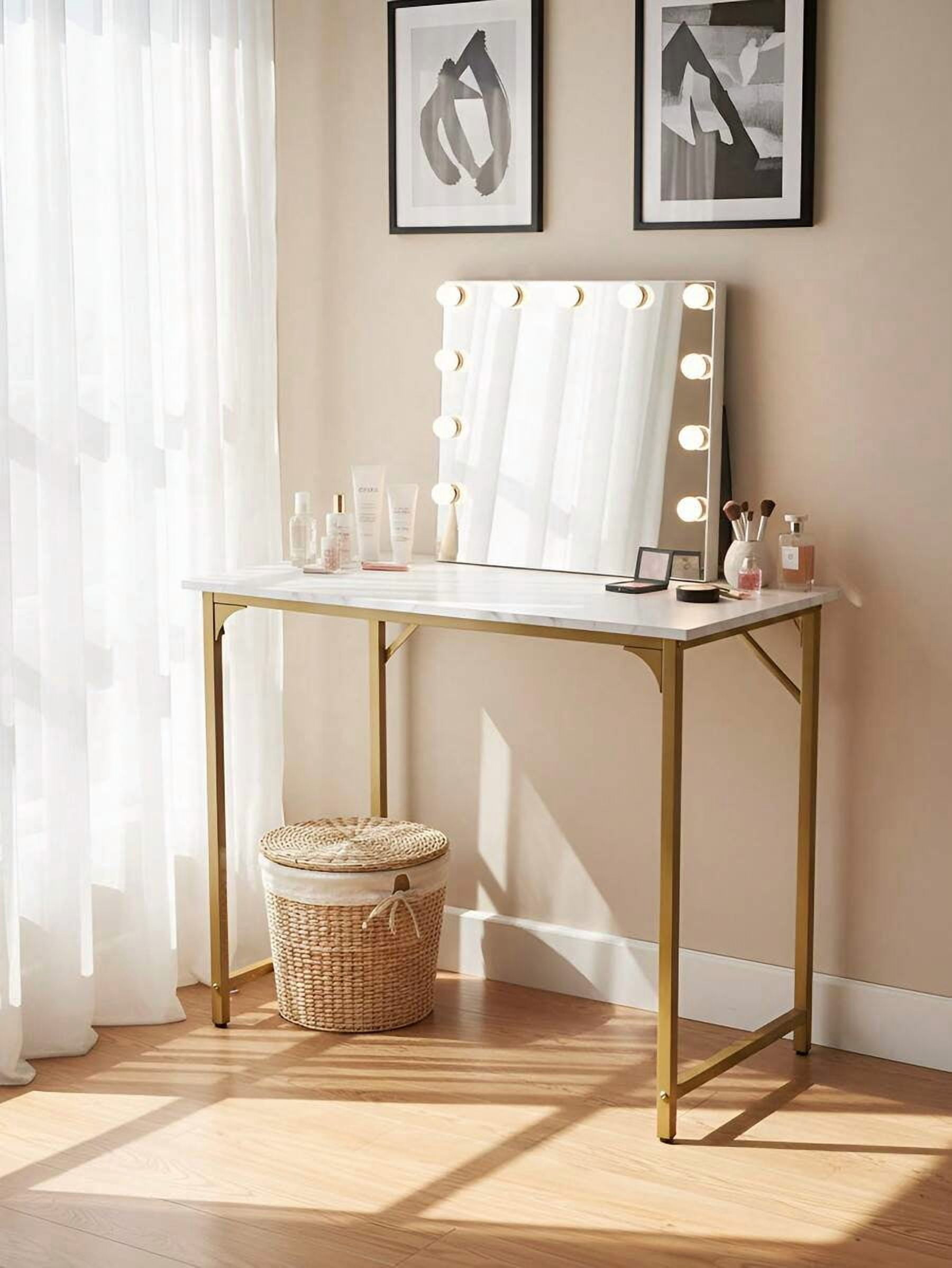 Modern Makeup Nail & Office Desk，Sleek Metal Frame For Home & Small ...