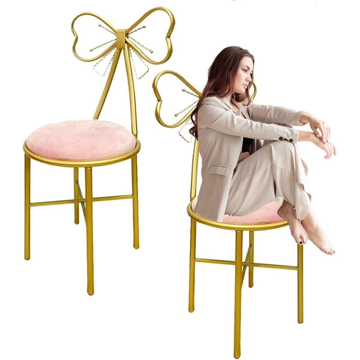 Modern Makeup Vanity Chair Stool, Set of 2 Cute Butterfly Stool Chairs ...