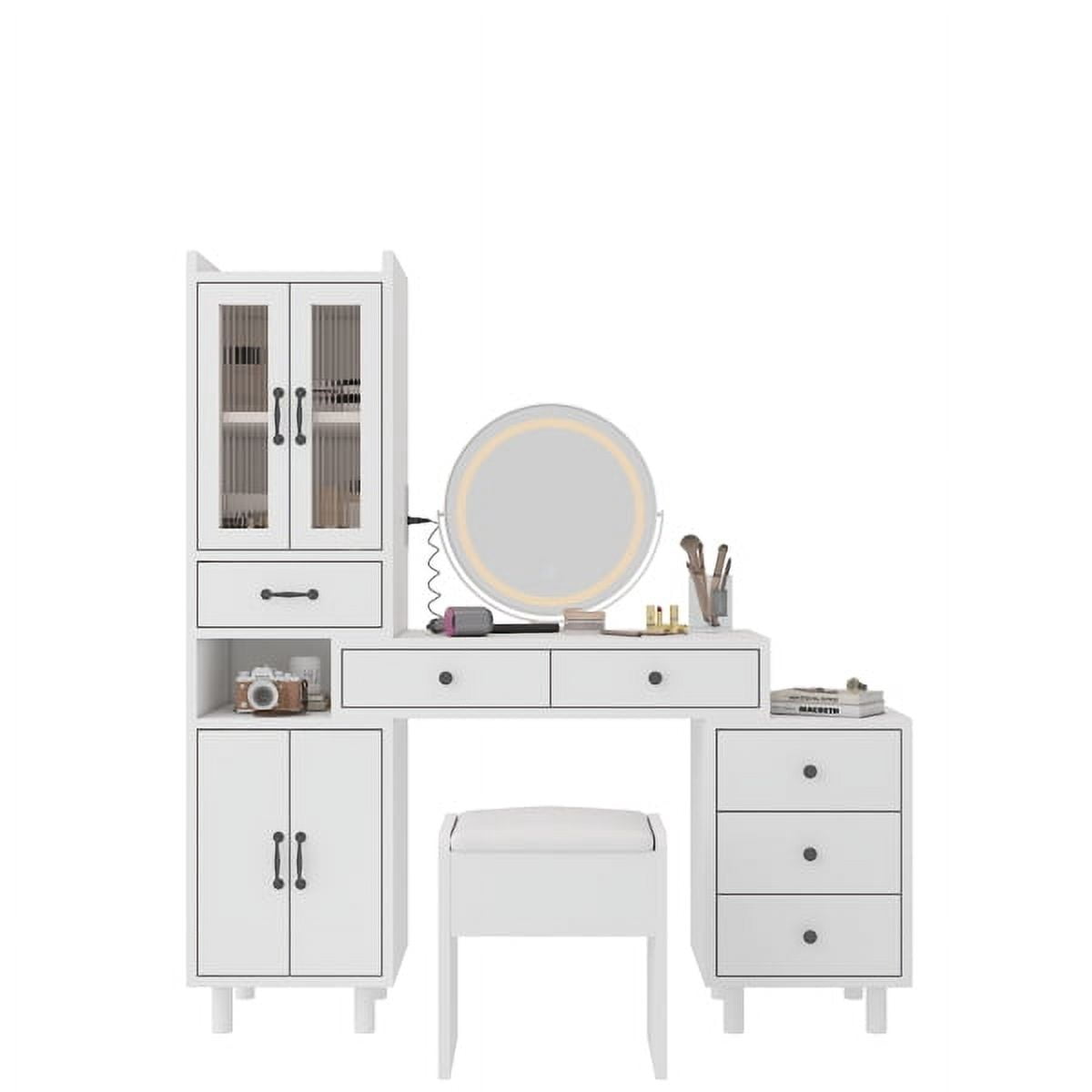 Modern Makeup Vanity Table Set with Side Storage Cabinet, Integrated ...