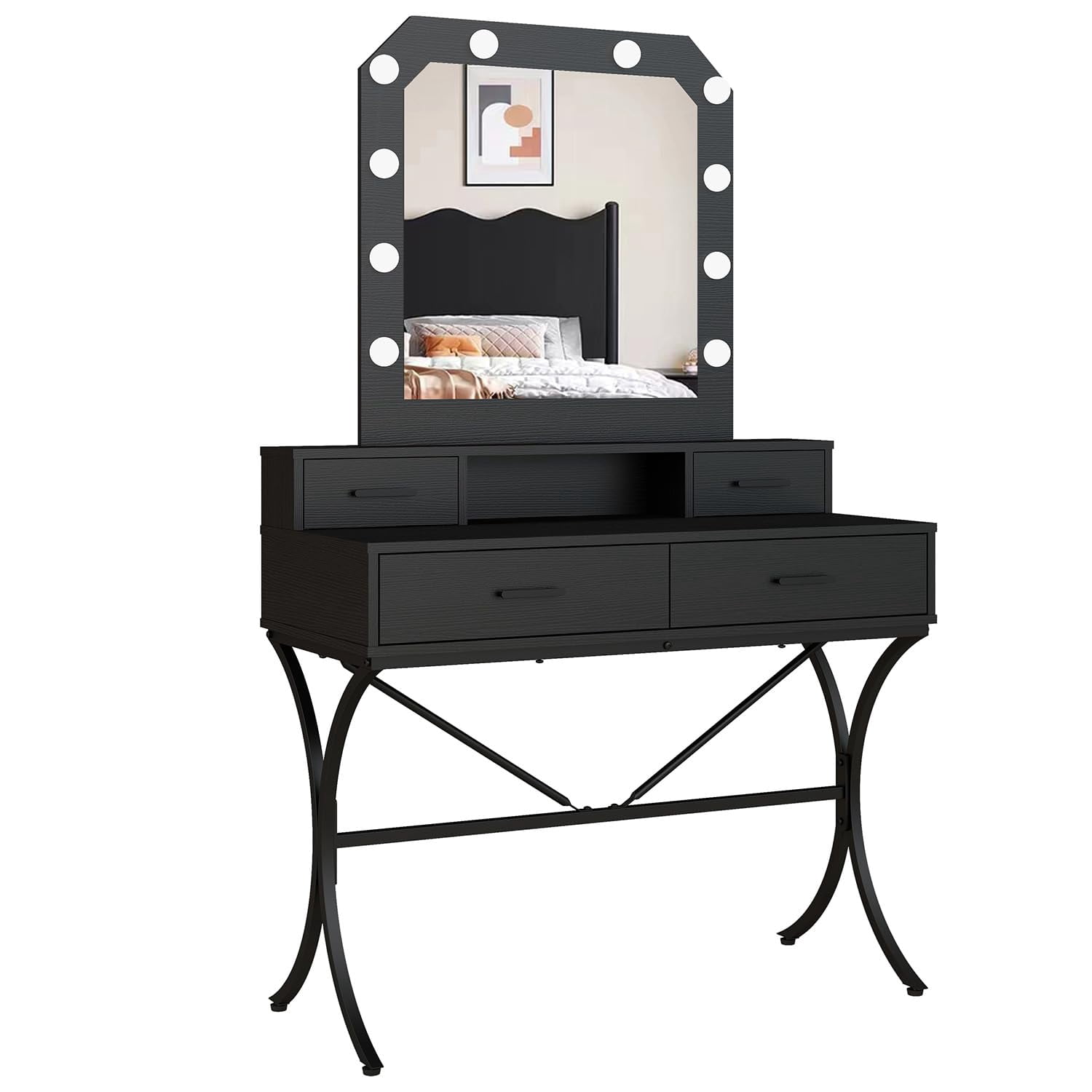 Modern Makeup Vanity Table with Lighted Mirror, 10 Hollywood Lights ...