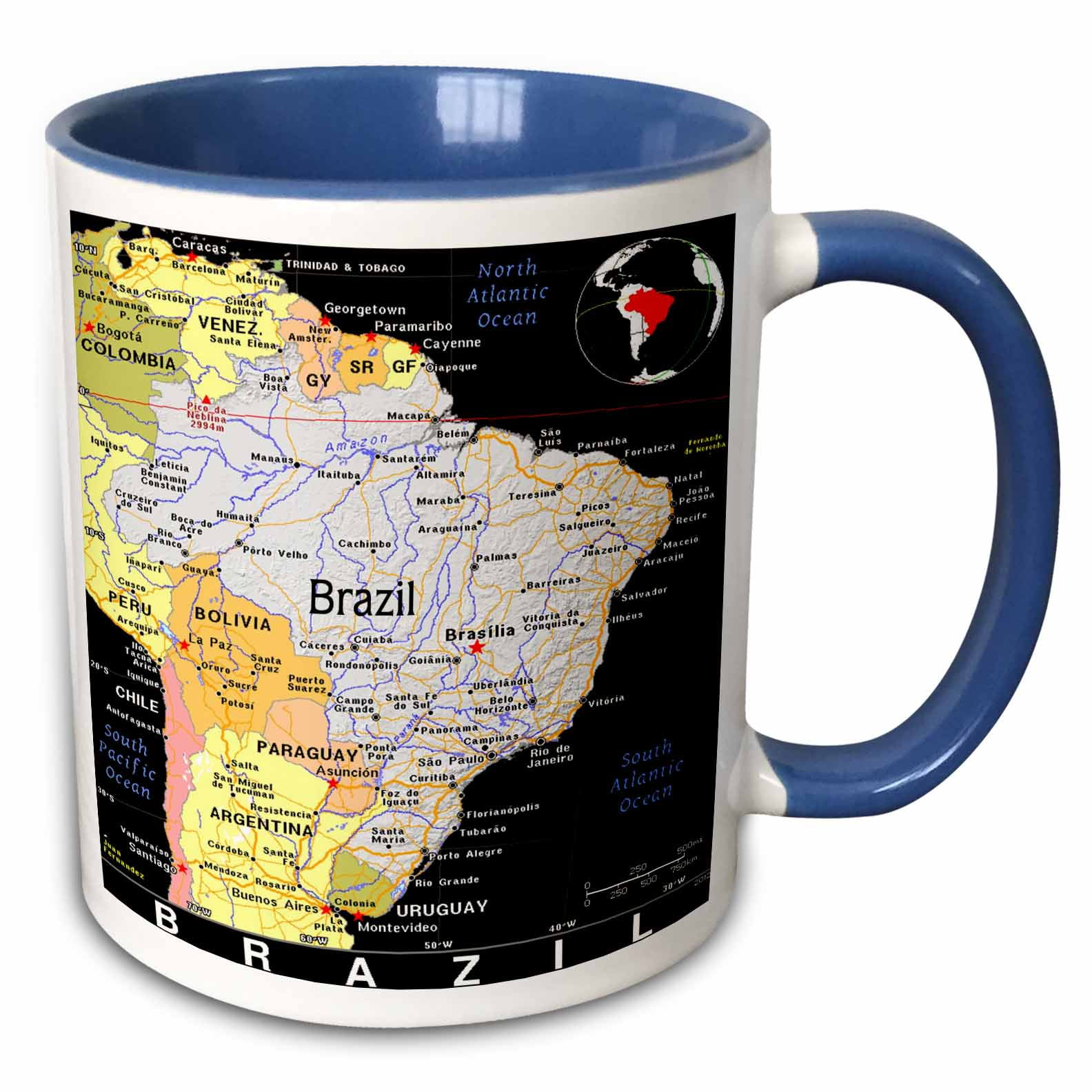 Modern Map Of Brazil In Vivid Color 15oz Two-Tone Blue Mug mug-159692 ...