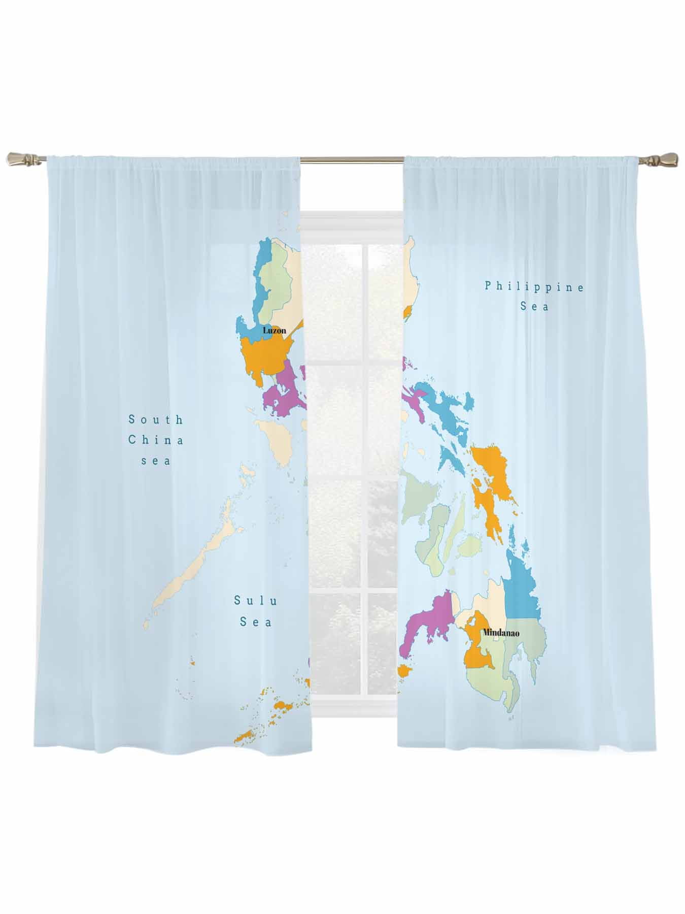 Modern Map Sheer Curtains for Living Room Bedroom, Light-filtering ...