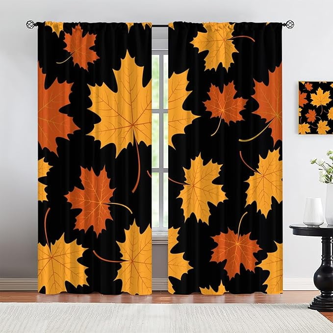 Modern Maple Leaf Curtains Simple Messy Leaves Texture Design Blackout ...