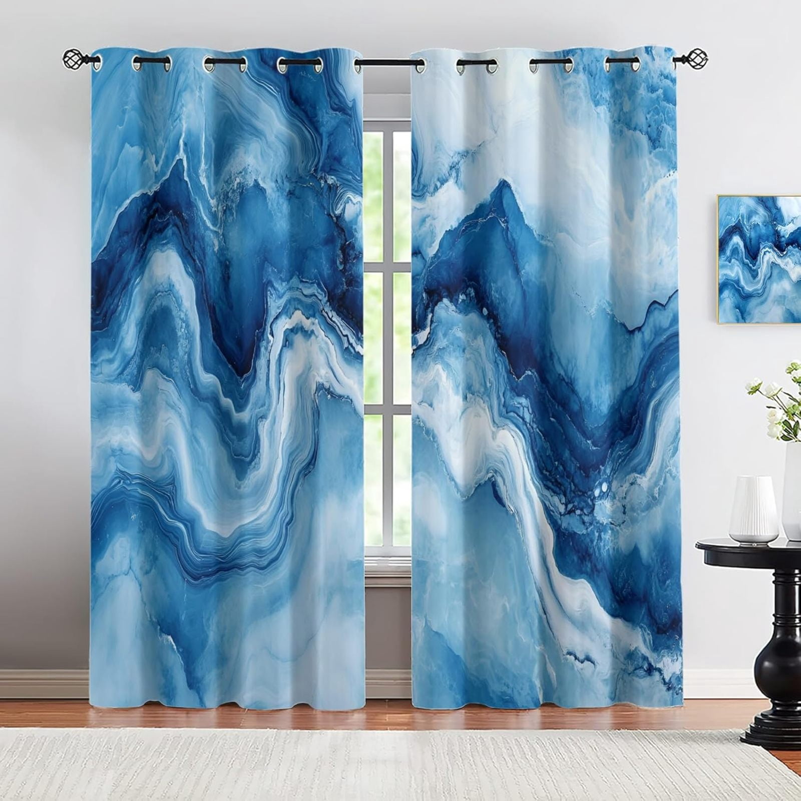 Modern Marble Blackout Curtains, Blue Marble Curtains, Abstract Texture ...