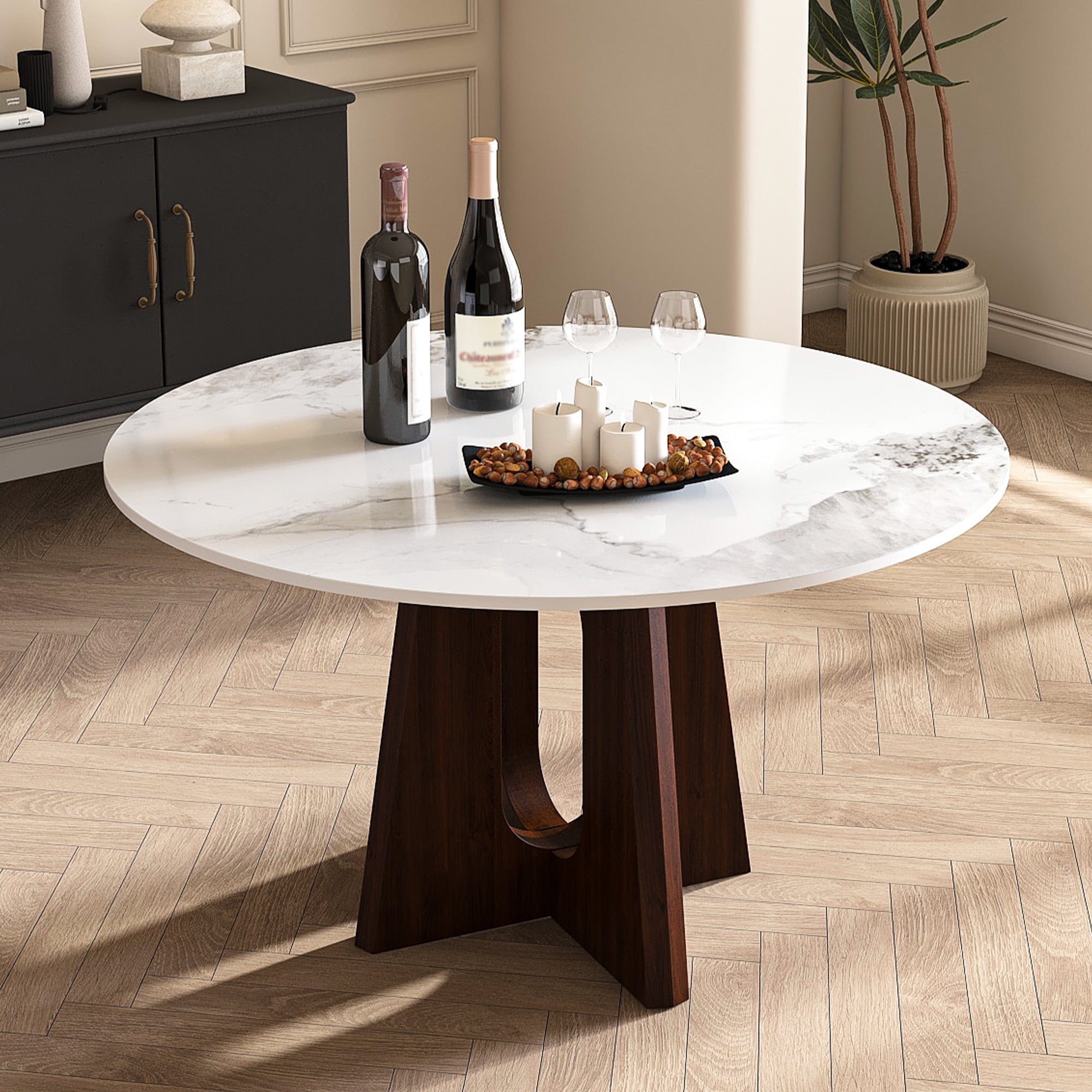 Modern Marble Dining Table, 53" Sintered Stone Round Dining Table with ...