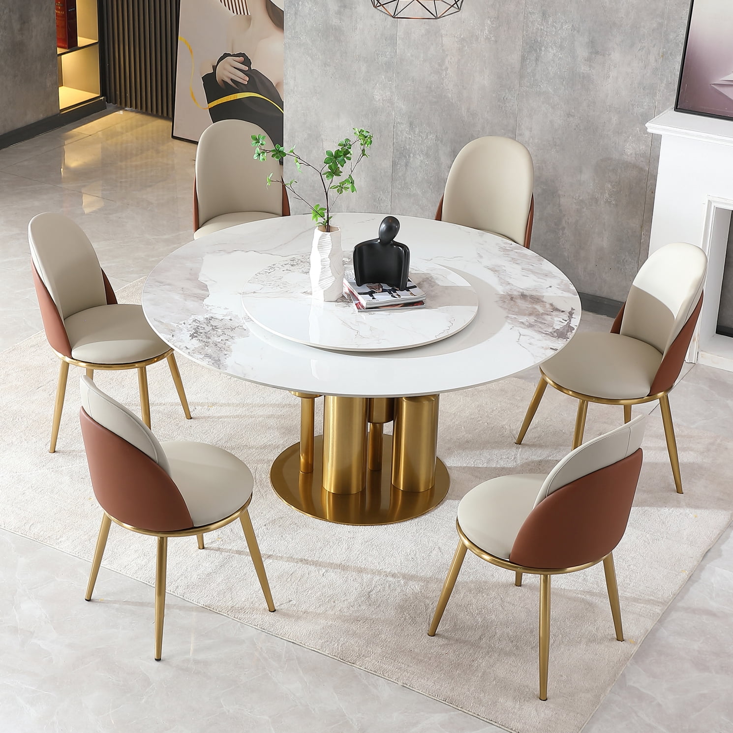 Modern Marble Dining Table, 59" Round Sintered Stone Table for Dining ...