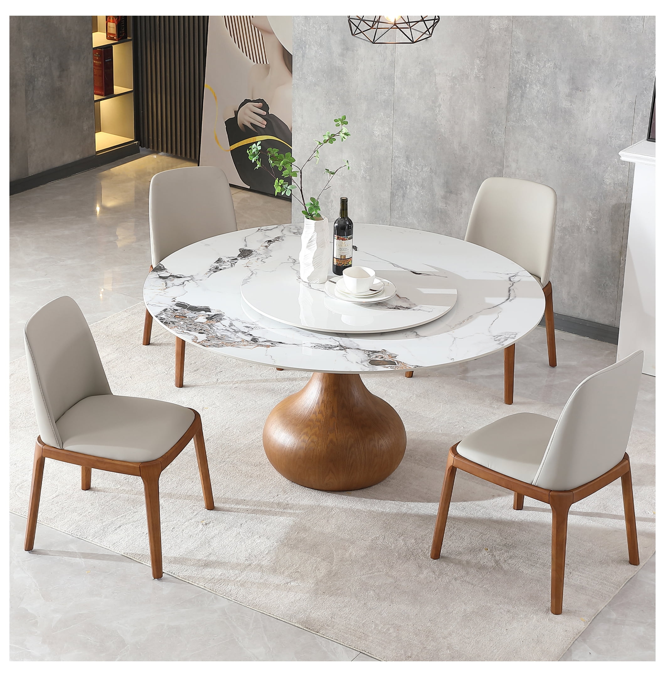 Modern Marble Dining Table, 59" Round Sintered Stone Table for Dining ...